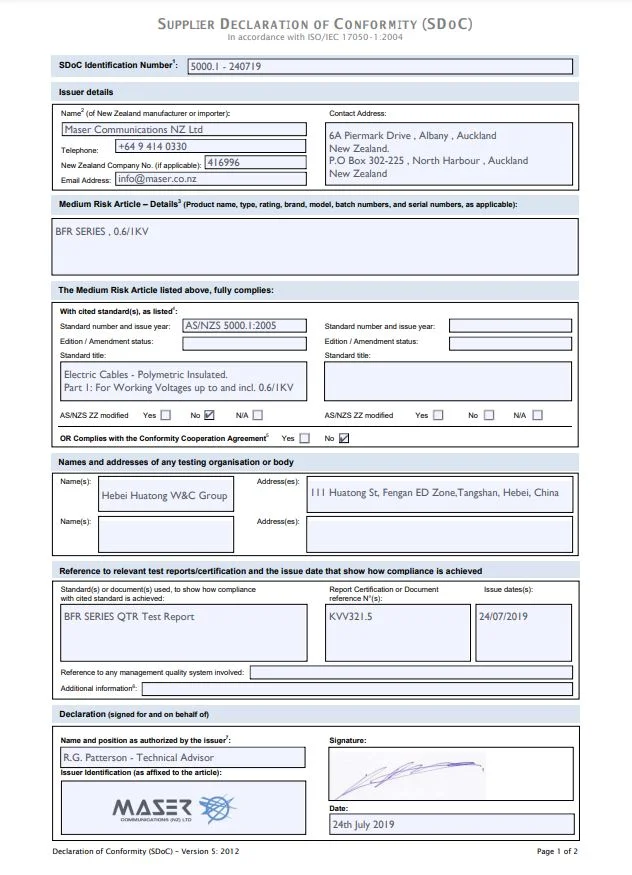 Compliance Certificates | Maser Communications NZ Ltd
