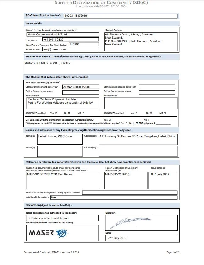 Compliance Certificates | Maser Communications NZ Ltd